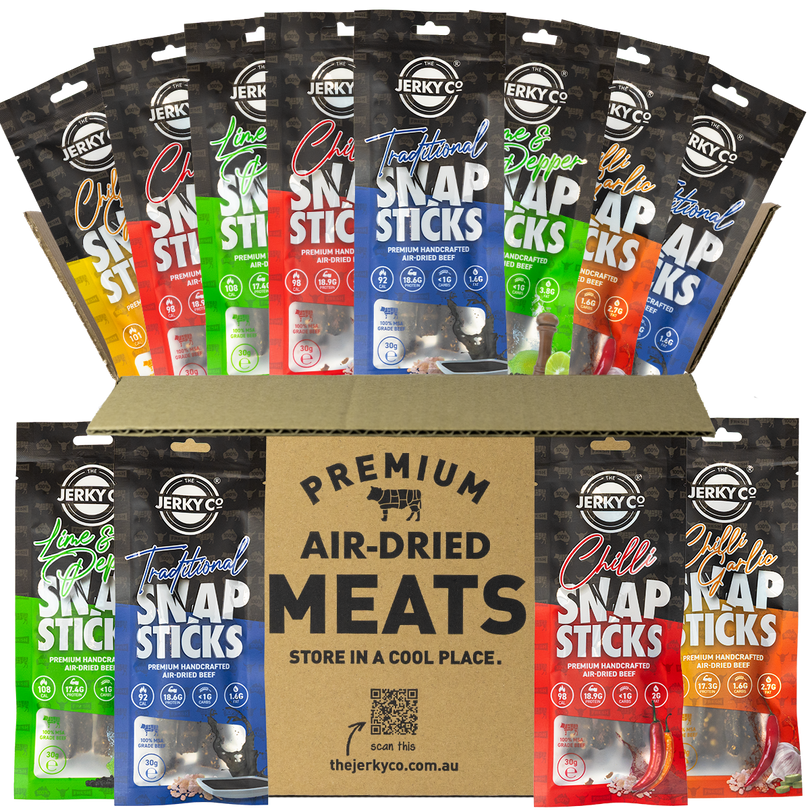 Big Snap Sticks Sampler Pack - 12 x 30g | Australia – The Jerky Co