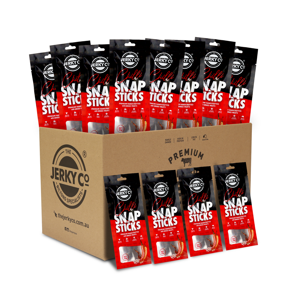 Chilli Snap Sticks Online - 12 x 30g Packs | Australia | The Jerky Co