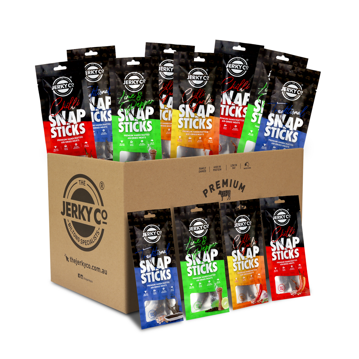 Big Snap Sticks Sampler Pack - 12 x 30g | Perth | Australia | The Jerky Co